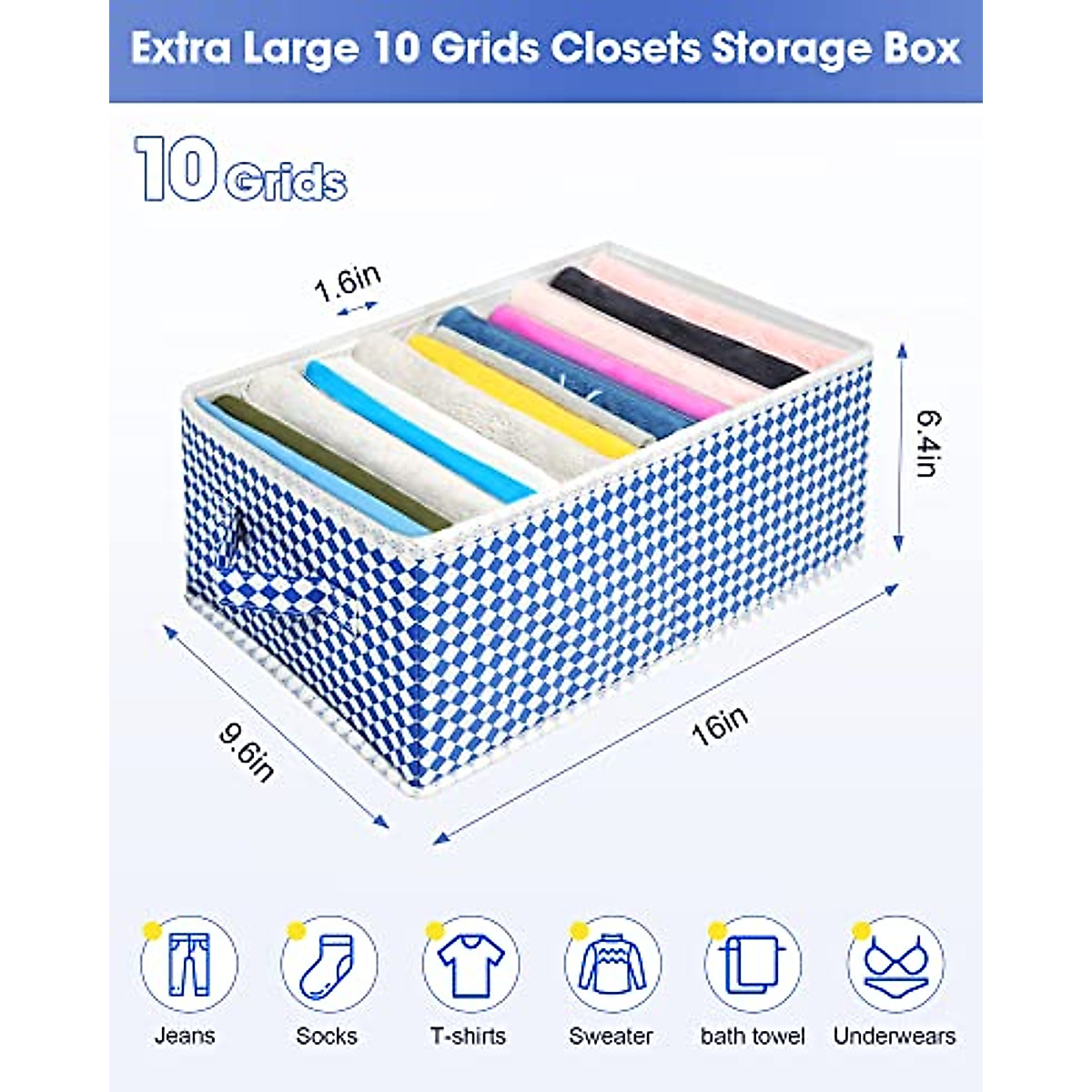 MULISOFT Drawer Organizers for Clothing, 2 Pack Underwear Drawer Organizer Clothes, 10 Grids Clothes Organizer for Folded Clothes,Wardrobe Clothes Organizer for Jeans,Pant,Sweaters,T-Shirt,Underwear