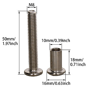 Yinpecly 5Pcs Screw Post Fit for 3/8"(10mm) Hole Dia, Male M8x50mm Belt Buckle Binding Bolts Leather Fastener Carbon Steel, Hex Socket Screws Head