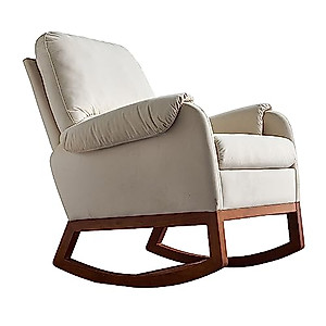 CALABASH Rocking Chair Nursery,Modern Comfy Armchair with Side Pocket,Mid-Century Upholstered Glider Rocker Chairs for Baby/Kids Room and Living Room (White Beige)