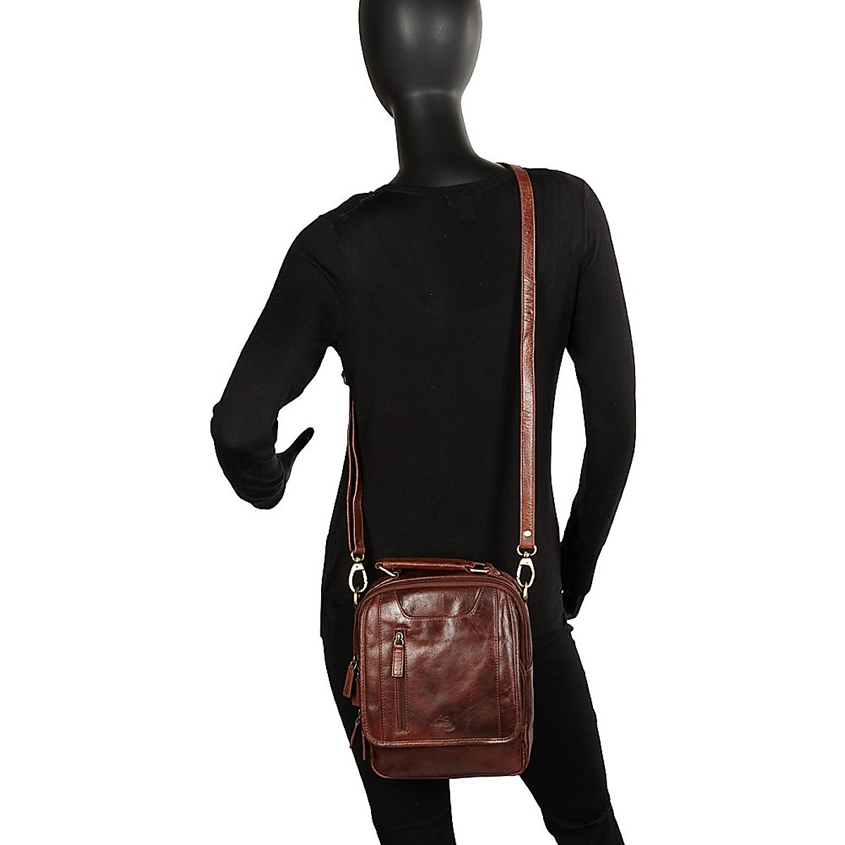 Mancini Leather Goods Buffalo Leather Large Unisex Bag (Cognac)