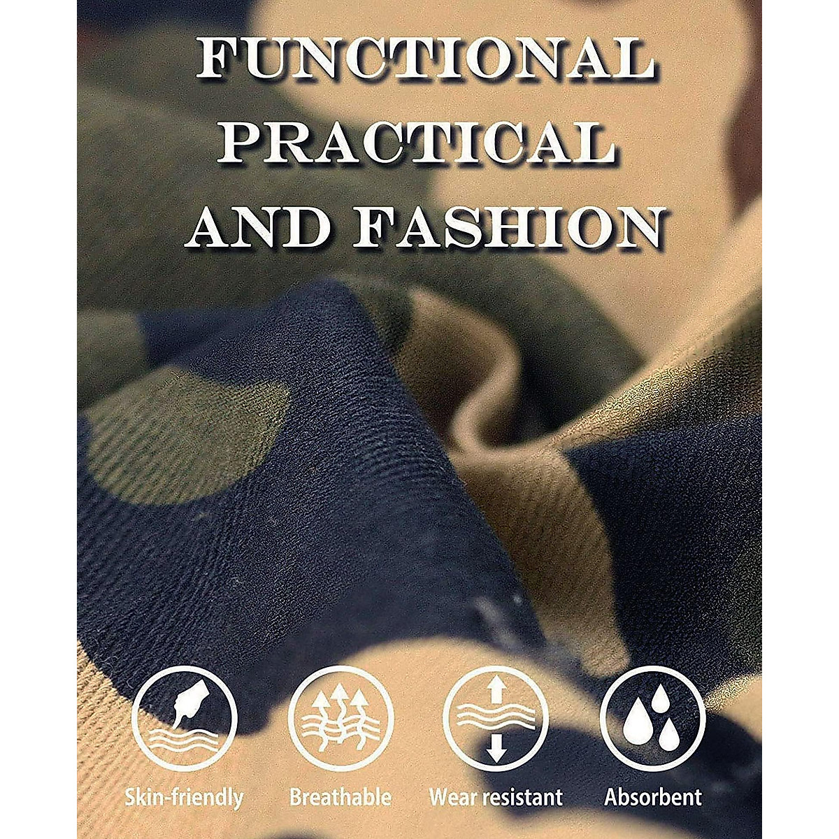 zeetoo Mens Relaxed-Fit Cargo Pants Multi Pocket Military Camo Combat Work Pants GZ03 Khaki Camo