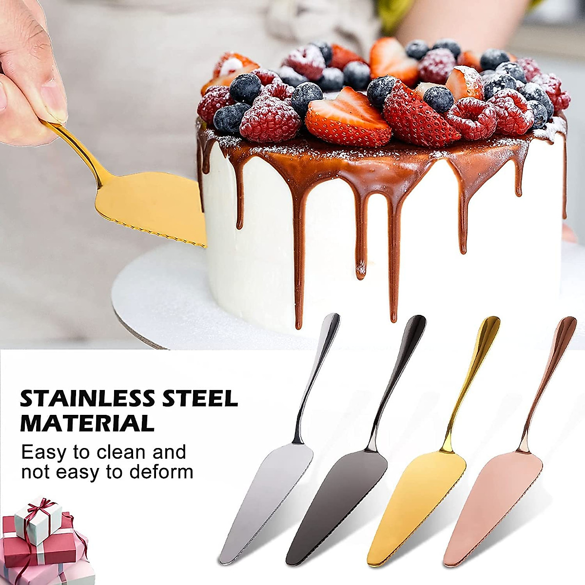 Spatula Pizza Server, 4 Pcs Pie Server, Tainless Steel Pie Spatula, Multi-Function Pizza Spatula, Cake Server Spatula for Celebration Party Wedding Home or More (Four Colors)