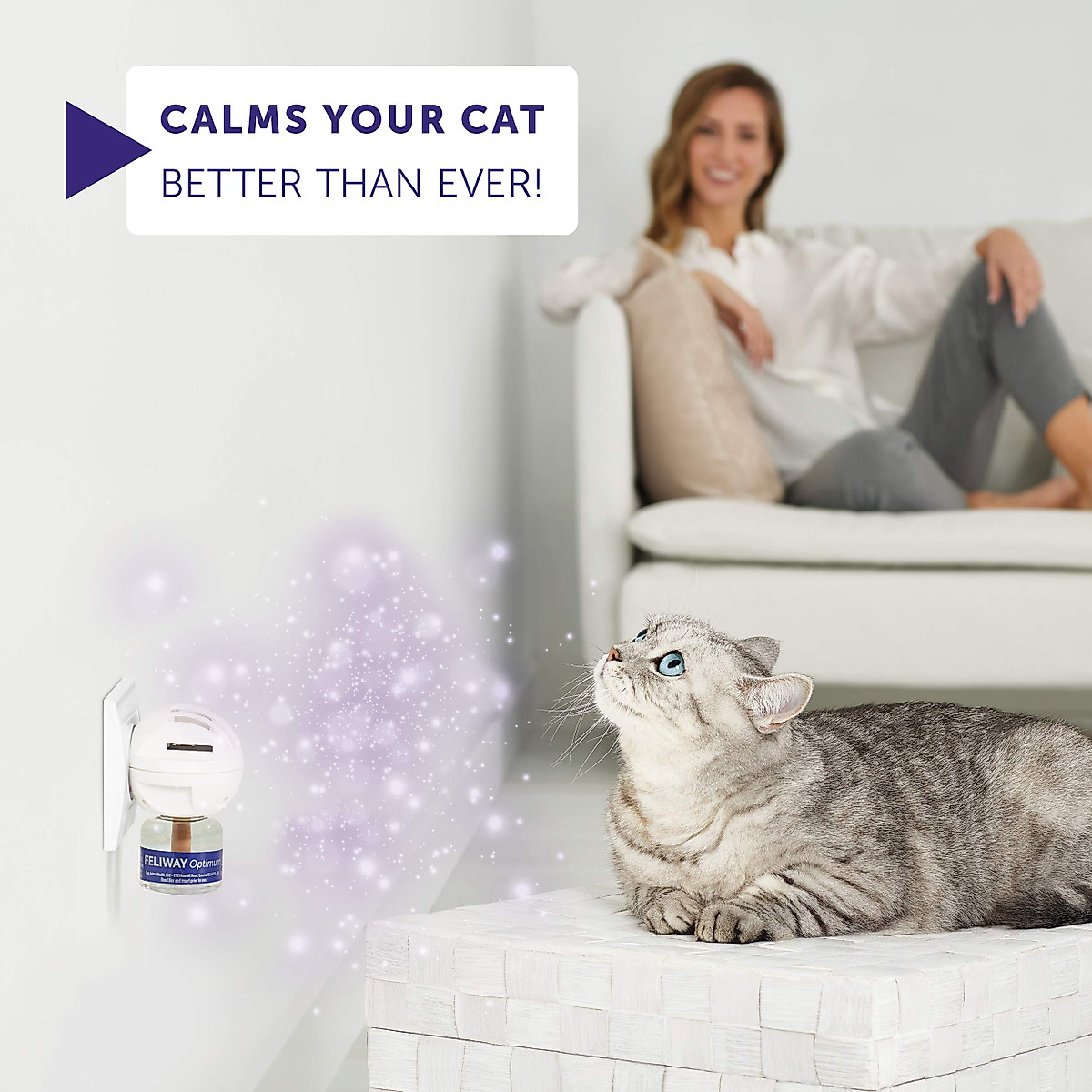 FELIWAY Optimum Diffuser & 30 Day Refill, The Best Solution to Ease cat Anxiety, cat Conflict and Stress in The Home, 48 ml (Pack of 1)