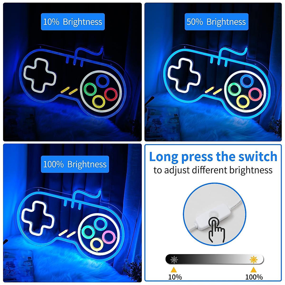 GOVZERY Cool Gamepad Neon Signs for Boys Room Decor 16.5''x10'' LED Neon Light Sign for Bedroom Wall Decor Gaming Decor for Boys Room Kids Game Room Teen Room Man cave (Blue-dimmable)