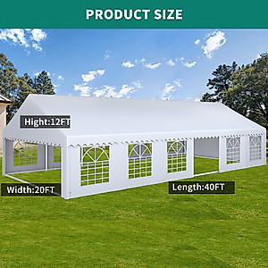 YITAHOME 20x40FT Party Tent Heavy Duty PVC Wedding Event Shelters White Upgraded Galvanized Ripple Canopy with Large Roof Removable Sidewalls & 4 Storage Bags 600D Oxford Commercial