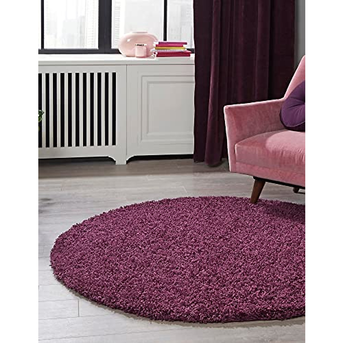 Unique Loom Solid Shag Collection Area Rug (8' Round, Eggplant Purple)