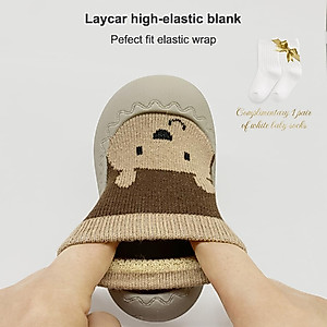 ZURLEFY Cartoon Bear Sock Shoes for Baby Boy, First Walking Sock Shoes Toddler, Non Slip Floor Baby Sock Slippers for Babies Newborn Infants Toddlers Boys Girls(37-07XL)