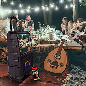 Professional Karaoke Machine with Lyrics Display, Bluetooth Portable Singing PA Speaker System for Christmas Party, Built-in 15" Tablet, LED Lights, 2 Wireless Microphones, USB, AUX, SD & FM Radio