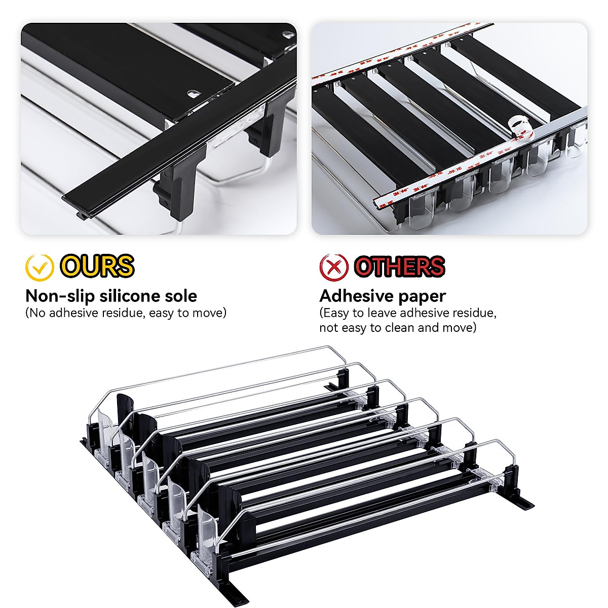 MERICARGO Drink Organizer for Fridge, Self-Pushing Soda Can Organizer for Refrigerator with Adjustable Pusher Glide, Automatic Drink Dispenser for Fridge Pantry, 5 Rows