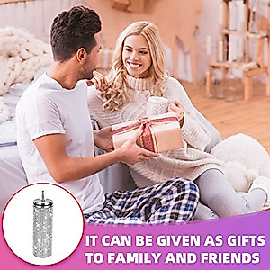 Bling Water Bottle Diamond Bling Cup,20oz Stainless Steel Glitter Cup Rhinestone with Lid and Straw Bling Diamond Thermoses for Women Girls (white)