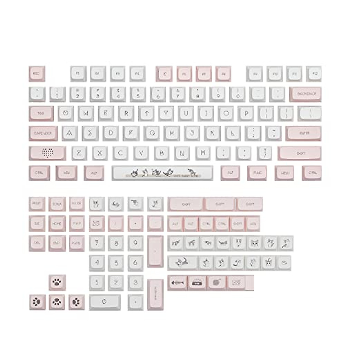 EPOMAKER Kitty 138 Keys XDA Profile PBT Dye Sublimation Keycaps Set for Mechanical Gaming Keyboard, Compatible with Cherry Gateron Kailh Otemu MX Structure
