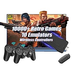 HeavenBird Wireless Retro Game Console, HD Classic Games Stick Built in 10 Emulators with 10000+ Games and Dual 2.4G Wireless Controllers, 4K HDMI Output Video Games for TV, Gift for Adults & Kids
