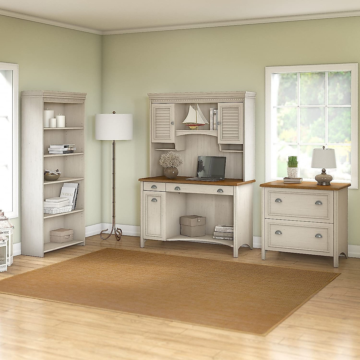 Bush Furniture Fairview 2 Drawer Lateral File Cabinet in Antique White and Tea Maple