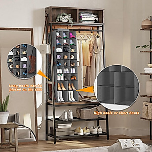 Hanging Shoe Organizer for Closet, Closet Hanging Shoe Storage Rack Holder Shelves,Collapsible Shoe Closet Organizers and Storage with 4 Large Side Pockets,25 Sections for Shoes,Hats,Clothes(Gray)