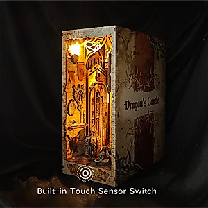 Dragon Castle 3D Puzzles DIY Book Nook Kit,DIY Miniature Dollhouse Kit,DIY Wooden booknook Diorama Kit, Bookshelf Decor Gifts for Teens/Adults