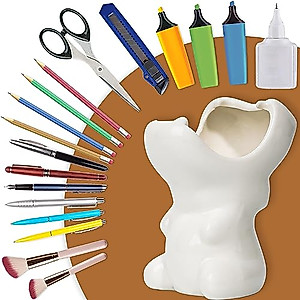 ComSaf Cute Hippo Shaped Pen Pencil Holder, White Ceramic Succulent Planter Pots for Home Office Decoration Desk Organization, Set of 1