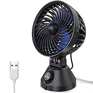 JZCreater USB Desk Fan, USB Mini Fan with Stepless Speed, 90°Auto Oscillating Fan, Quiet Rotation Strong Wind, Small Personal Fan for Bedroom Home Office Table Outdoor Stroller, 4.8inch(Black Blue