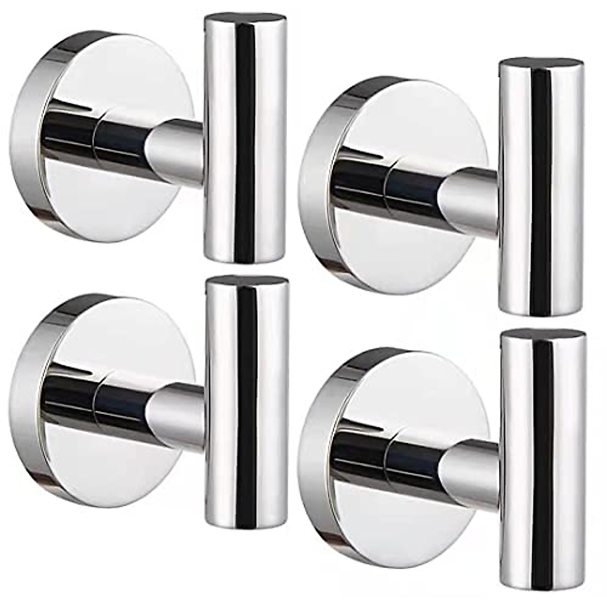 WALLERRY 4 Pack Polished Chrome Towel Hooks, Coat Hook Robe Towel Hook Bathroom Cabinet Closet Sponges Hook SUS 304 Stainless Steel Wall Hook for Bath Kitchen Bedroom Garage Heavy Duty Wall Mounted