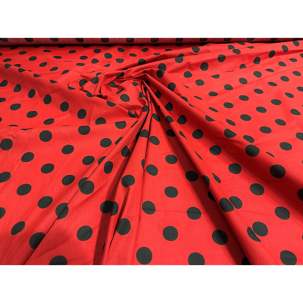 New Creations Fabric & Foam Inc, 60" Wide by Premium Polka Dot Poly Cotton Fabric (Black Dot on Red, 1 Yard)