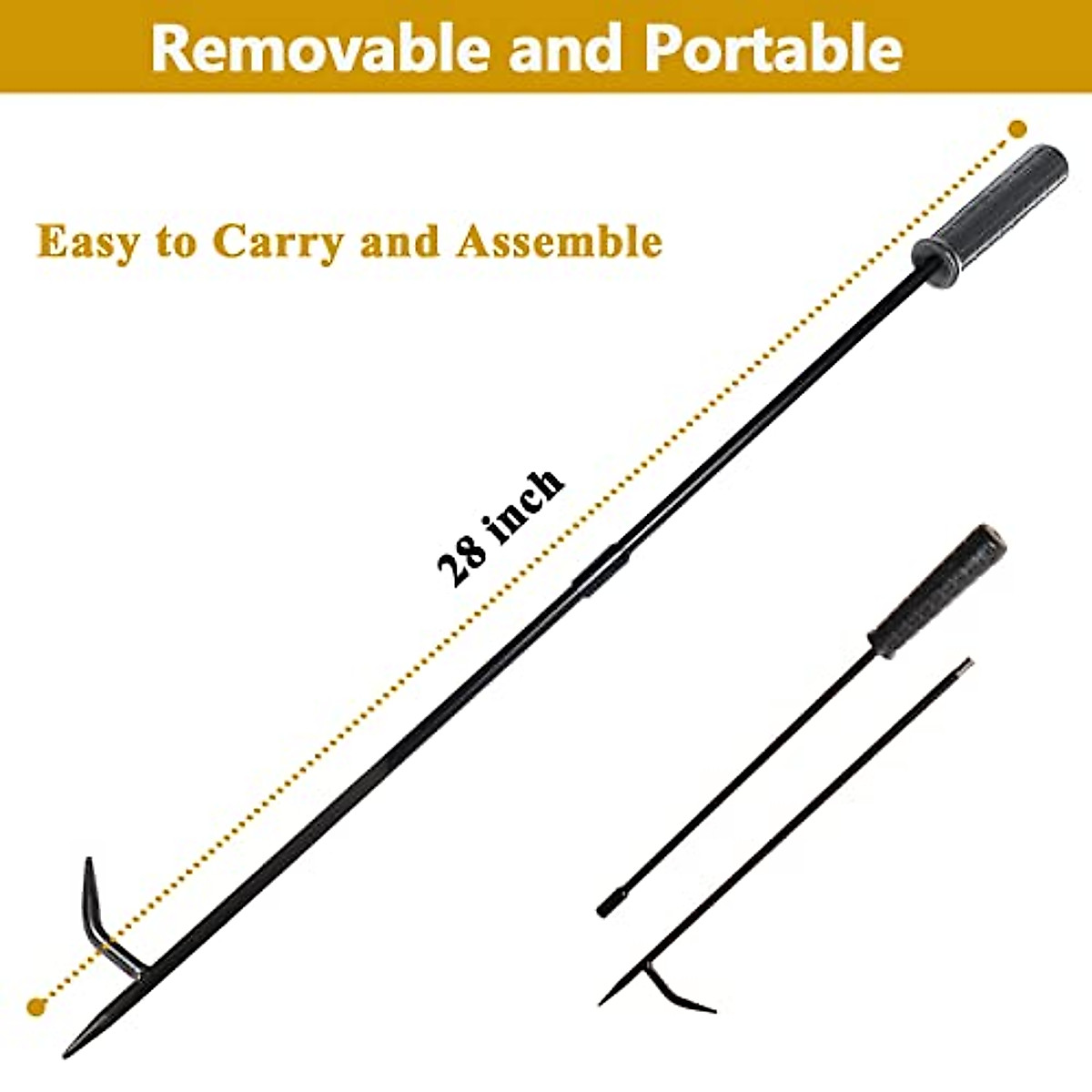 Fire Poker for Fire Pit, 28 inch Fireplace Poker, Removable and Portable Fire Pit Accessories, Heavy Duty Solid Steel Fireplace Camping Fire Tool, Rust-Resistant Black Finish