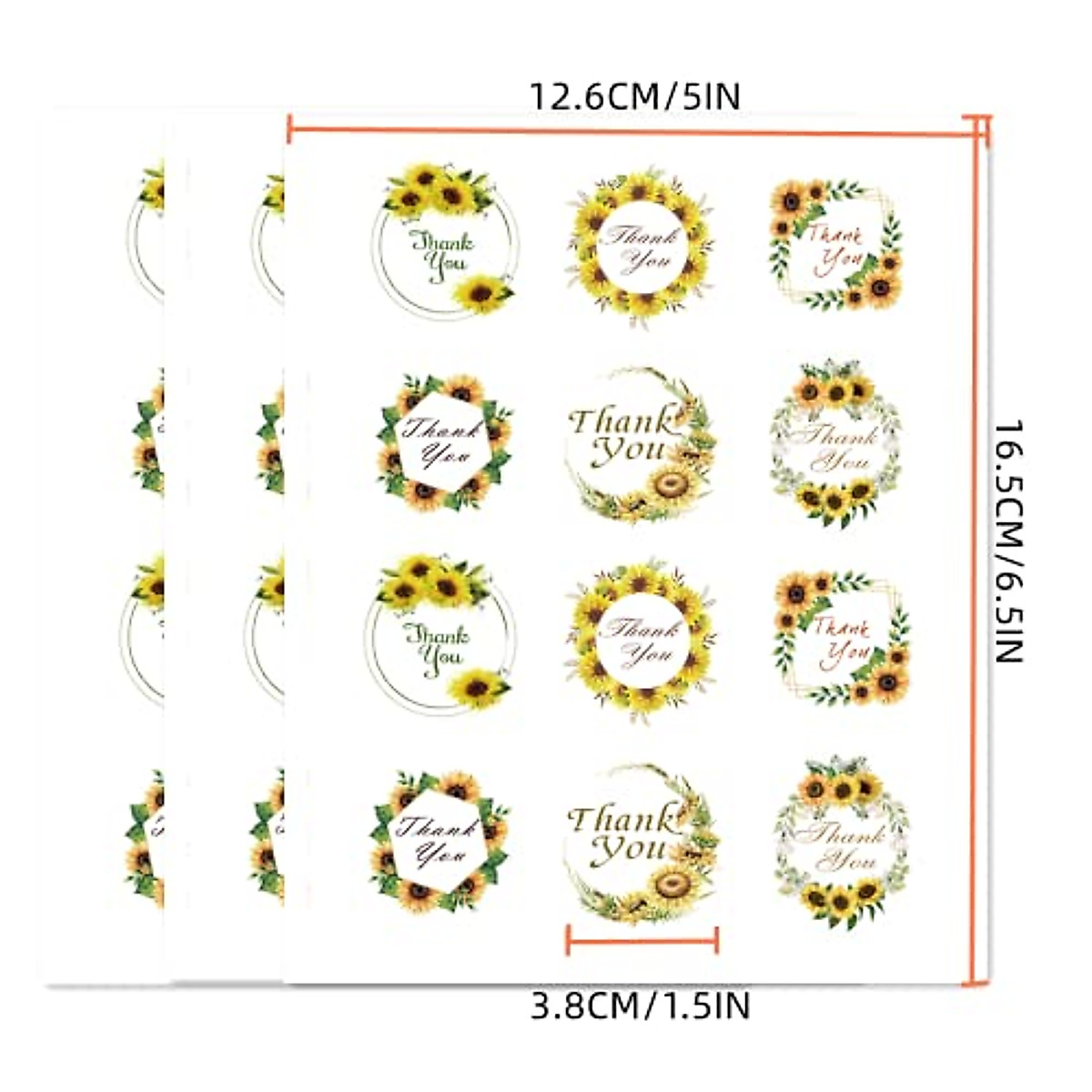 Sunflower Thank You Stickers 1.5 inch, 600 Labels Cute Sunshine Packaging for Small Business Baking Boutique Wedding Baby Shower Birthday and Party Gift Wrap Bag