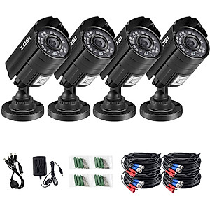 ZOSI 1080P 4 Pack HD-TVI Security Bullet Cameras Outdoor Indoor Weatherproof with 24pcs IR LEDs 65ft Night Vision for 2.0MP Surveillance TVI CCTV System (Renewed)
