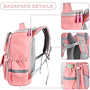 Fsoezso School Backpacks 16 * 12 * 5 in for girl, Cute Book Bag with Compartments for Teen girl Kid Students Elementary Middle School, Kids' School Bag, pink