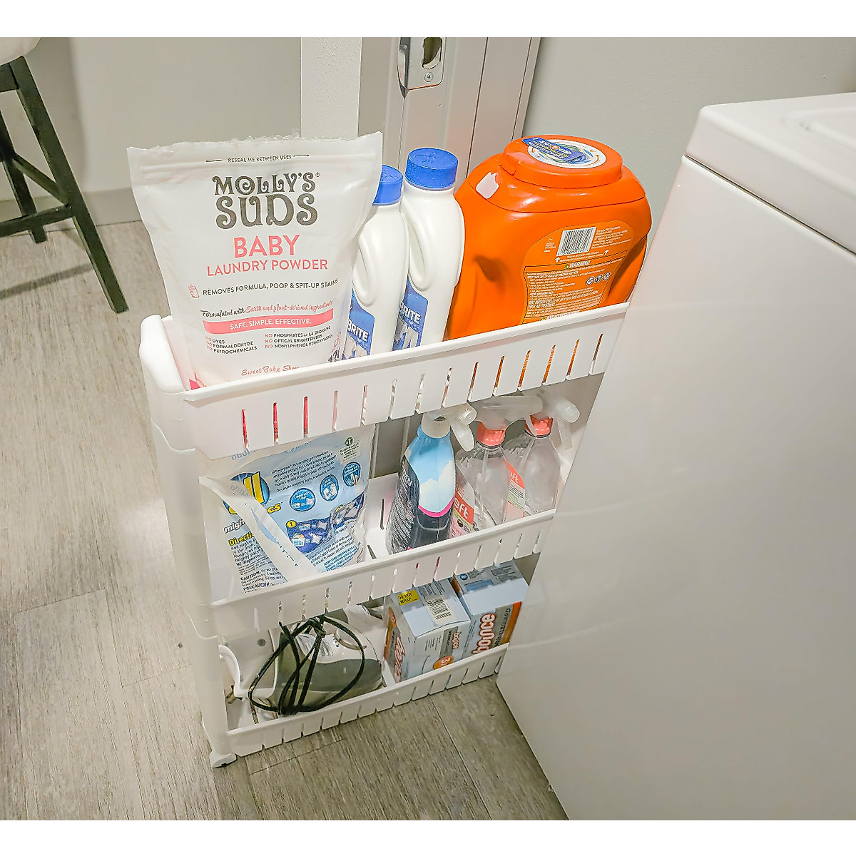 Slim Rolling Storage Cart - Narrow Slide Out Shelving Utility Cart - Mobile Storage for Laundry, Bathroom, Kitchen & Between Washer and Dryer.