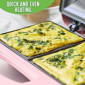 GreenLife Pro Electric Panini Press Grill and Sandwich Maker, Healthy Ceramic Nonstick Plates,Easy Indicator Light, PFAS-Free, Pink