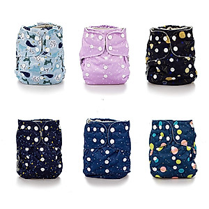 Simple Being Reusable Cloth Diapers, Double Gusset, One Size Adjustable, Washable Soft Absorbent, Waterproof Cover, Eco-Friendly Unisex Baby Girl Boy, six 4-Layers Microfiber Inserts (Constellations)