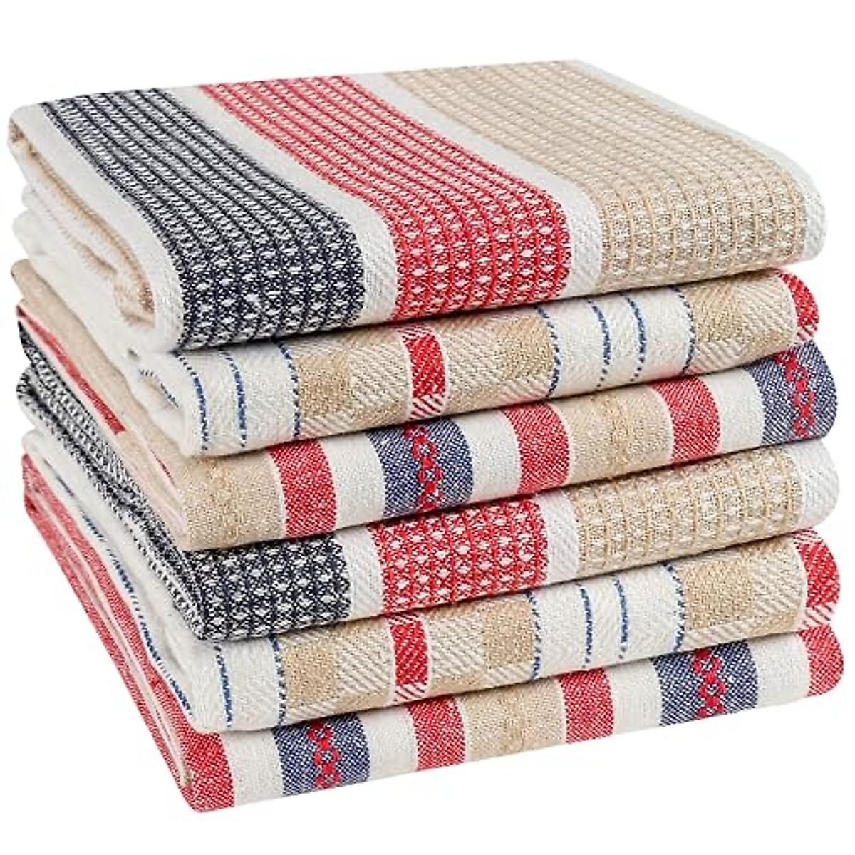 Linen Hub Premium Kitchen Towels 100% Cotton 18x26 Set of 6 - Tea Towels - Kitchen Dishcloth Towels - Dish Cloth for Household Cleaning - Soft Absorbent Quick Drying Dish Towels Red Multicolor