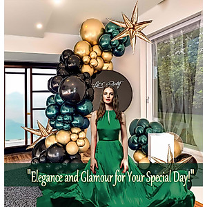 Green and black Gold balloons Garland arch kit 137pcs double stuffed Dark emerald green and chome gold balloons for birthday anniversary graduation 2023 prom party Christmas tree christmas decorations