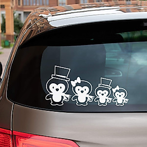 Vinyl Wall Art Decal - Penguin Family - 6" x 12.5" - Trendy Fun Cute Four Little Penguin Shape Design Sticker for Playroom Daycare Family Cars Minivan Rear Window Car Bumper Decor (White)