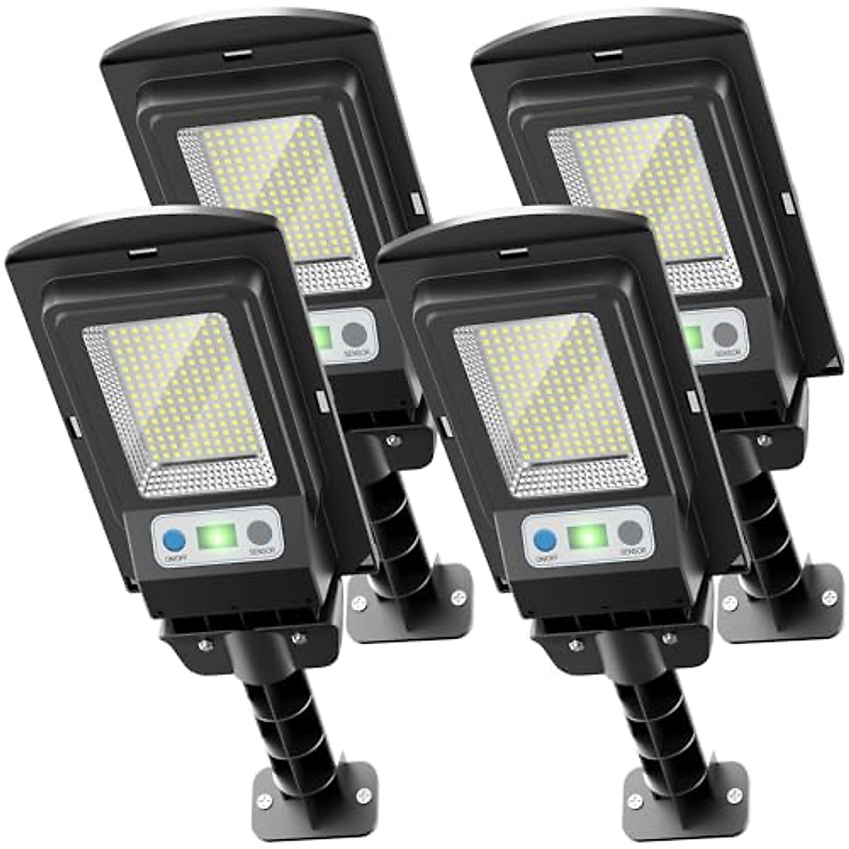 WYWNA Solar Outdoor Lights Motion Sensor - 150W LED Solar Street Lights Outdoor Waterproof Dusk to Dawn Solar Powered Security Lighting for Shed Yard Pathway Path Gutter Patio Fence (4 Pack)