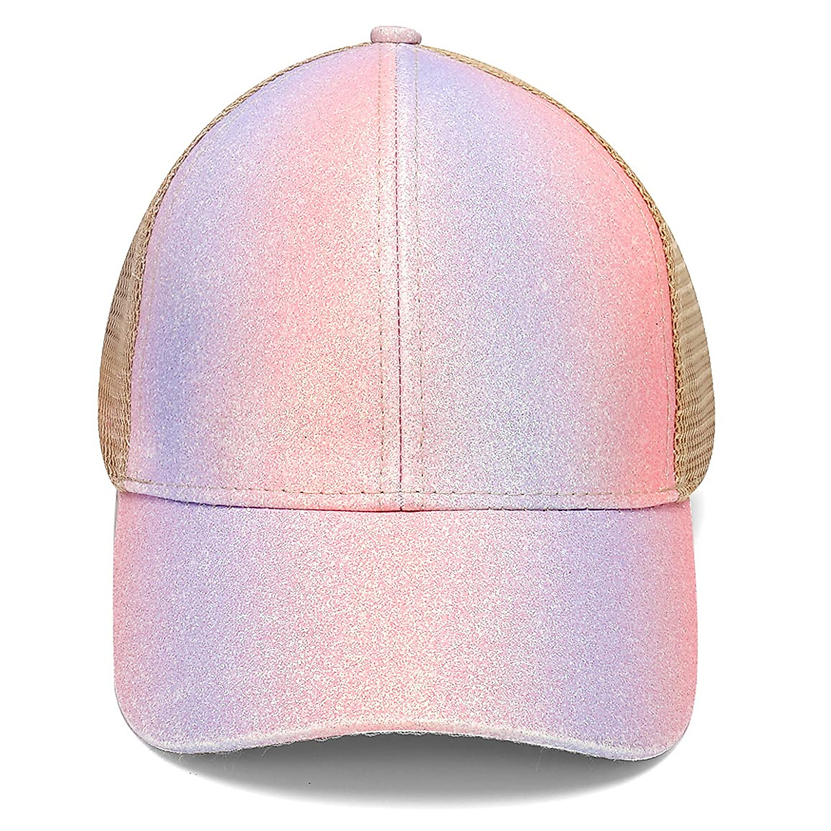 Glitter Distressed Mesh Girls Criss Cross Ponytail Hat for Kids High Messy Bun Ponycap…