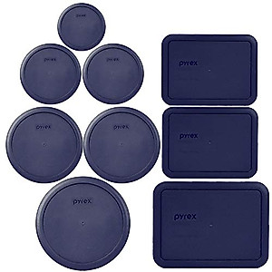 Pyrex Bundle - 9 Items: (1) 7402-PC Blue Lid, (2) 7201-PC Blue Lid, (2) 7200-PC Blue Lid, (1) 7202-PC Blue Lid, (2) 7210-PC Blue Lid, (1) 7211-PC Blue Lid Made in the USA