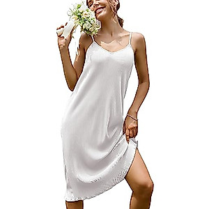 Ekouaer Night Gowns for Adult Women Long Nightgown Sexy Full Slips Sleepwear Sleeveless Pajama Sleep Dress White M