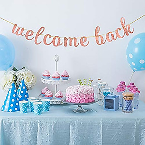 INNORU Glitter Welcome Back Banner - Retirement Party, Welcome Home Sign, Moving Away, First Day of School, Family Party Decorations Rose Gold