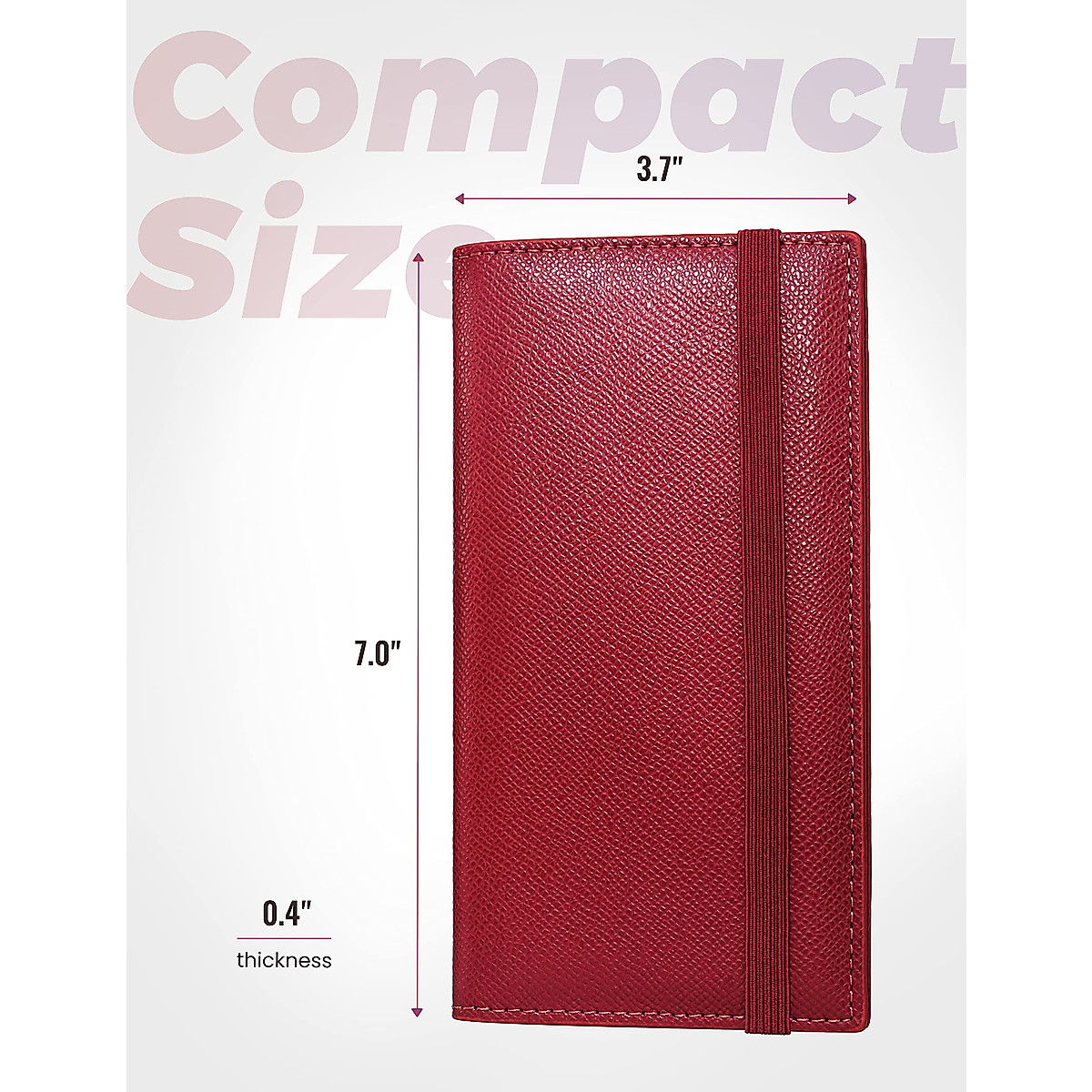 Yarnic Checkbook Cover for Personal Checkbook, Checkbook Holder with Pen Holder & Built-in Clear Plastic Divider for Duplicate Checks (Dark Red)