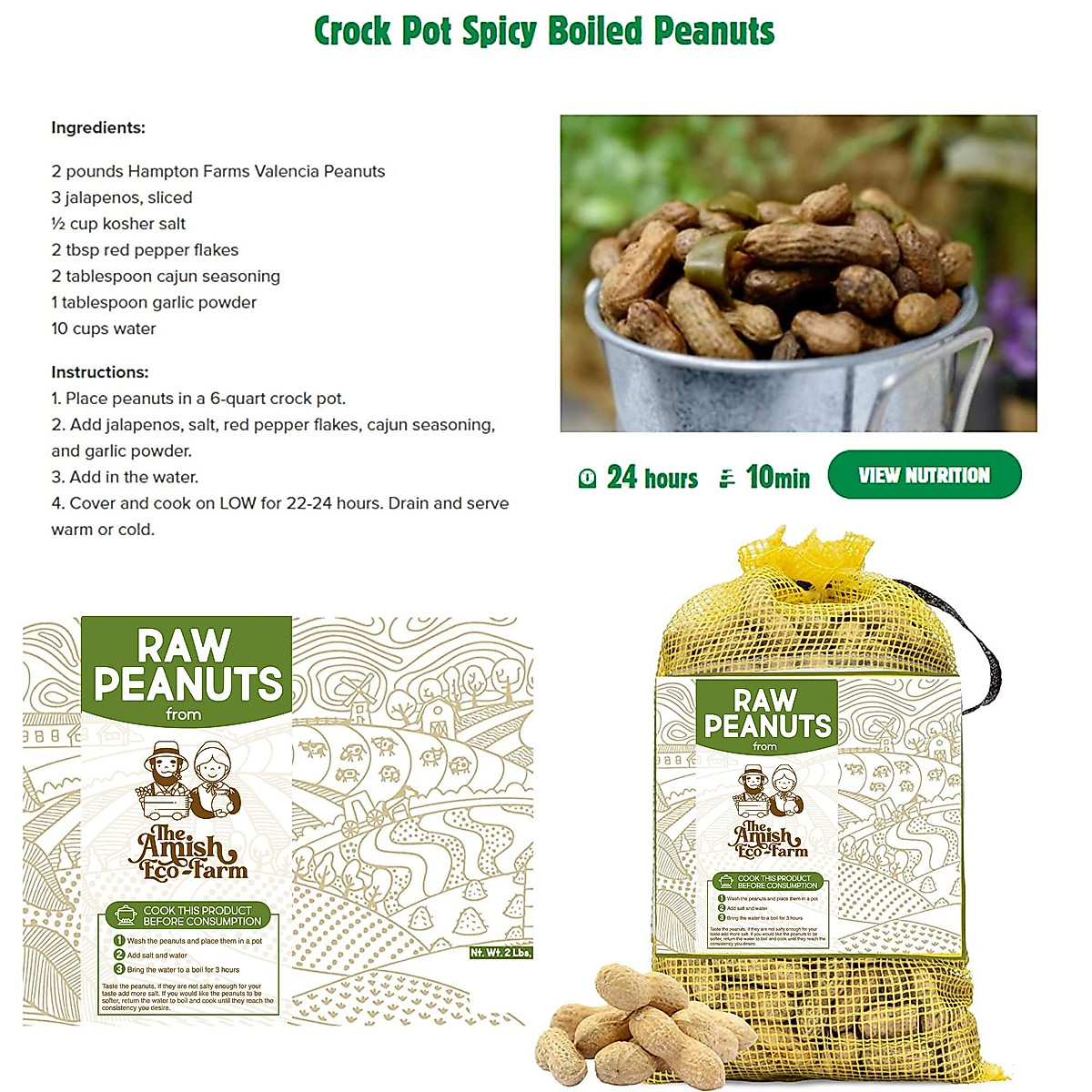 THE AMISH ECO-FARM | Fancy Size | Bulk Raw Peanuts in Shell, Virginia Grown | Unsalted Peanuts | Boiled Peanuts | Squirrels and Birds Feed. (2 lb Bag)