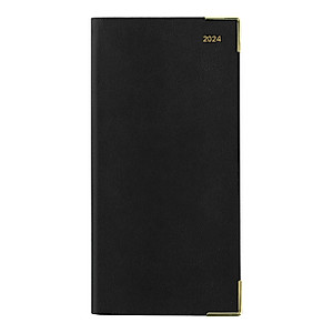 Letts of London Classic Monthly Planner, 13 Months, January 2024 to January 2025, Month-to-View, Horizontal, Gold Corners, Slim Size, 6.625" x 3.25", Black (C12SBK-24)