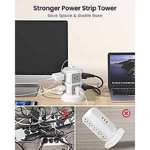 TROND Surge Protector Power Strip Tower, 14 Widely Spaced Outlets 4 USB Chargers, 6ft Extension Cord with Multiple Outlets, Flat Plug, 2100J, Overload Protection for Home Office Desk, Dorm Essentials