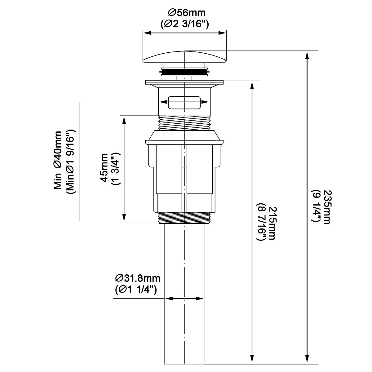 Pop Up Bathroom Sink Drain - Bathroom Sink Stopper with Overflow for Faucet Vessel, Push Type Bathroom Sink Vanity Assembly with Strainer, Brushed Nickel