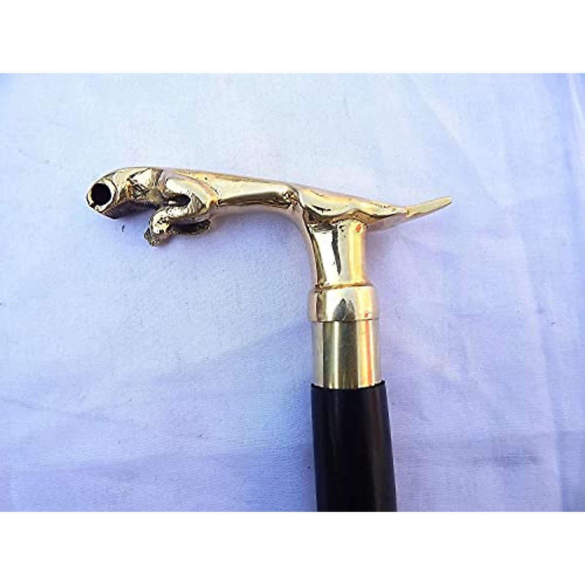 Victorian Style Jaguar Handle Walking Stick Cane Solid Brass Handle Wooden Black Stick Fordable