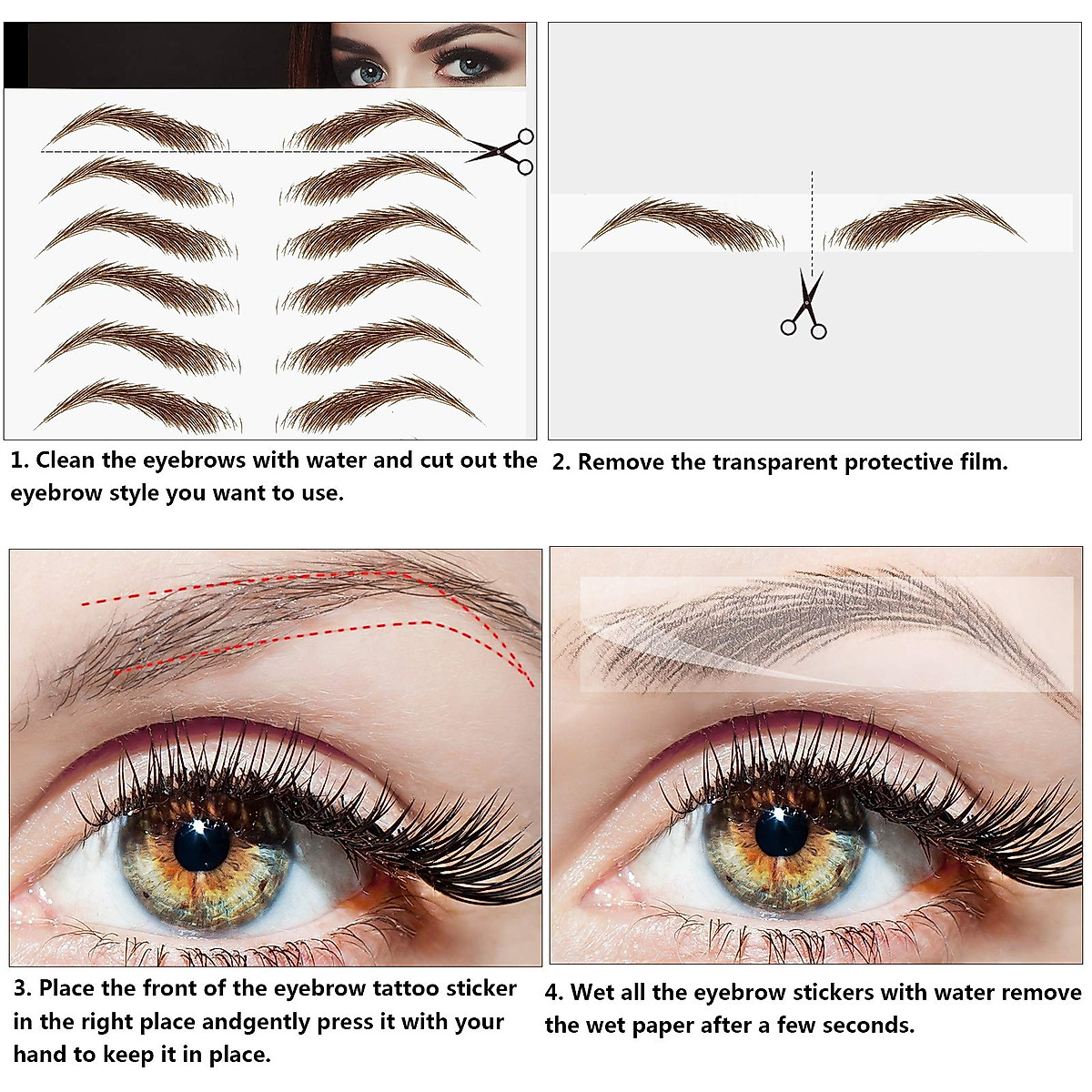 18 Sheets 180 Pairs Eyebrow Tattoo Stickers 4D Hair Like Authentic Waterproof Peel off Eyebrow Grooming Shaping Makeup Sticker for Women Girls (Brown)