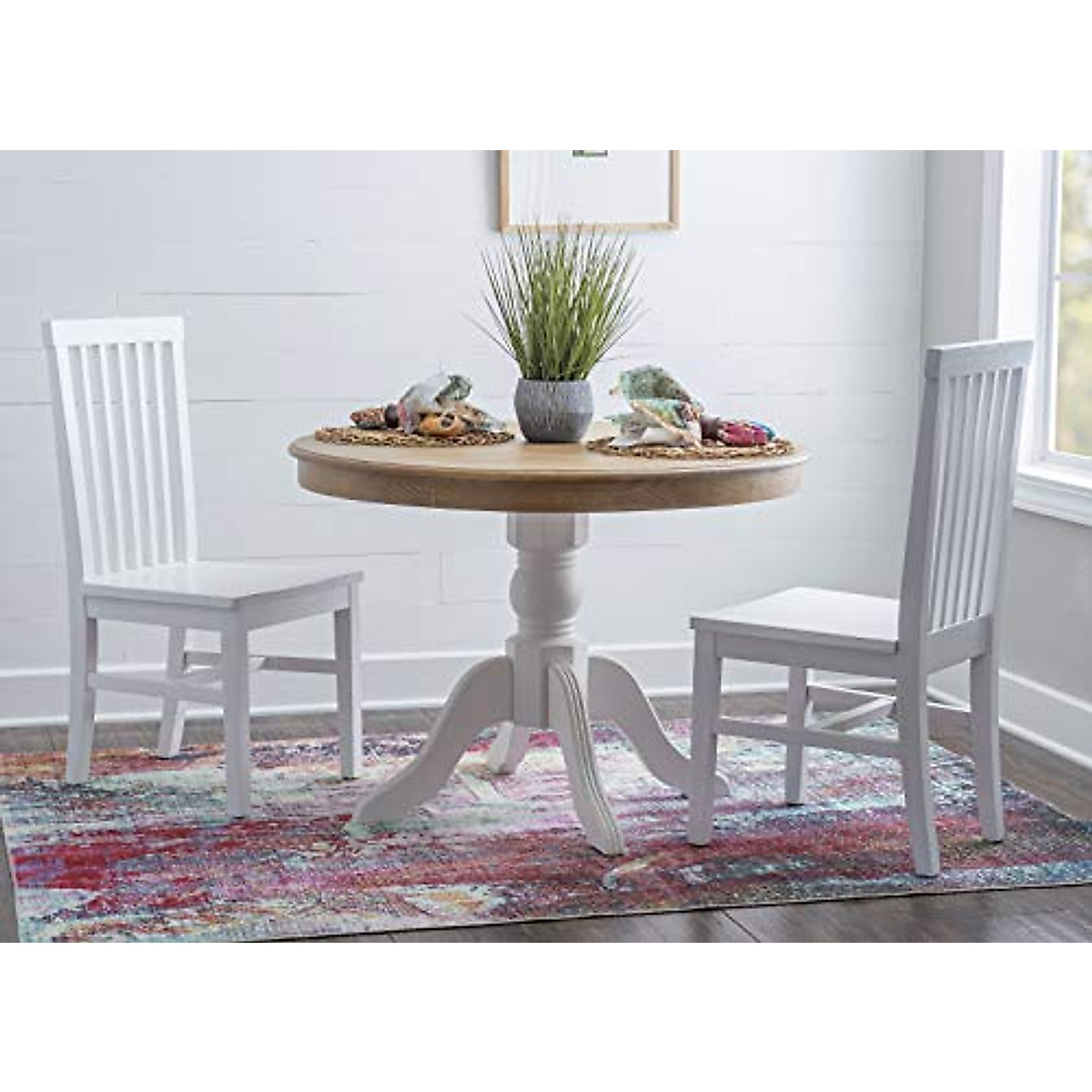 Linon Natural and White 2 Tone Pedestal Dining Harris Table