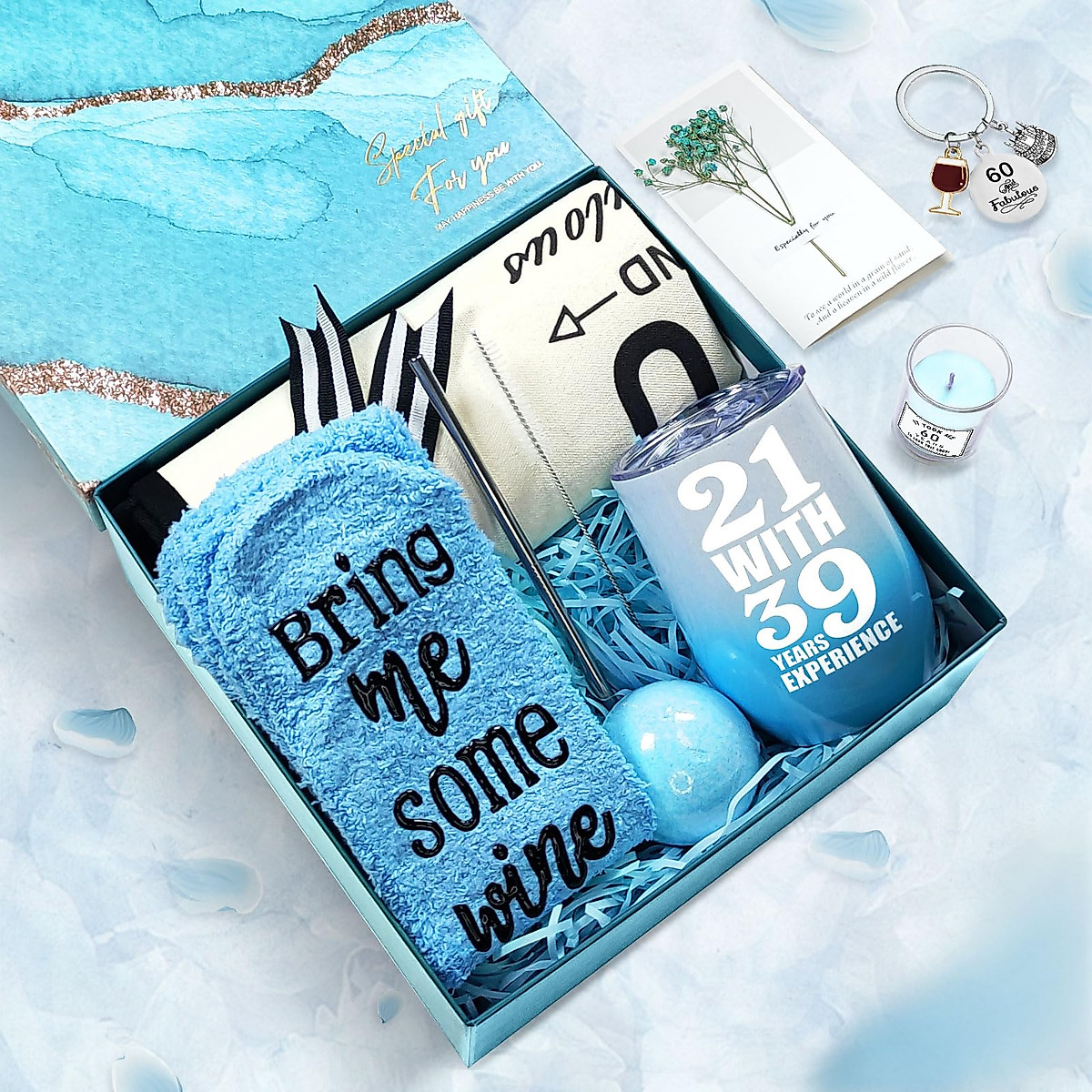 60th Birthday Gifts for Women, Happy 60 Birthday Presents Gift Ideas for Woman Mom Grandma Friends Sister, Funny 60 Year Old Gifts Baskets Box from Mothers Daughter Wife Her, Unique Bag Wine Bday Gift