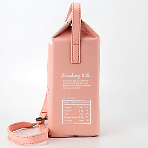 Ondeam Cute Strawberry Milk Box CrossBody Purse Bag,PU Phone Shoulder Wallet for Women Girl