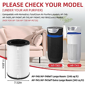 AP-T40FL AP-T45 Replacement Filter for Homedics Total Clean 5-in-1 Air Purifier Replaces AP-T40, AP-T40WT, AP-T45-BK, AP-T45-WT, 1461901(Costco Model), 2-Pack