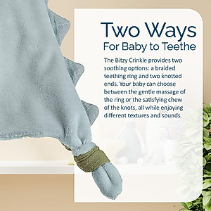 Itzy Ritzy - Bitzy Crinkle Sensory Toy Dinosaur with Crinkle Sound for Babies & Toddlers - Features Soft Braided Teething Ring & Textured Ribbons, Designed for Ages 0 Months and Up, Dinosaur